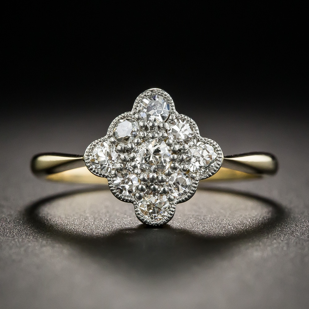 Vintage Style Lozenge Shape Diamond Cluster Ring