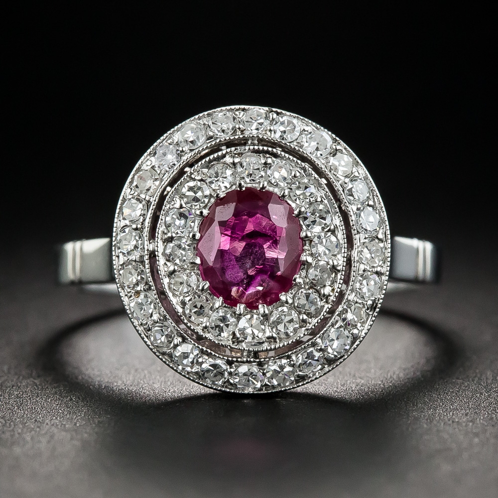 Vintage Style No-Heat Ruby Platinum and Diamond Ring