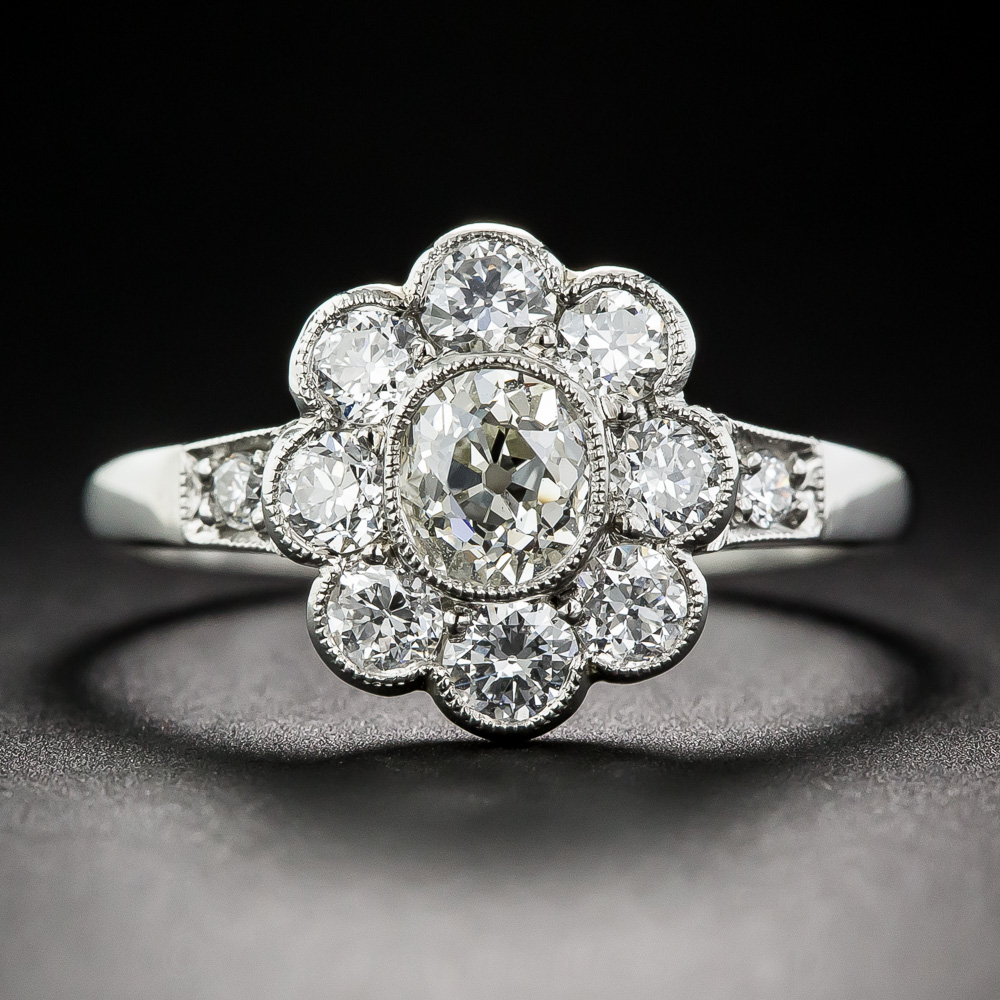 Vintage Style Platinum and Diamond Cluster Ring