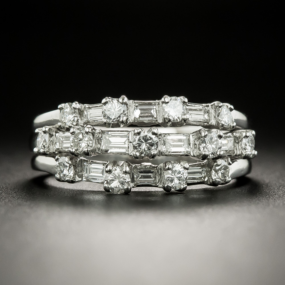 Vintage Three-Row Diamond Band Ring