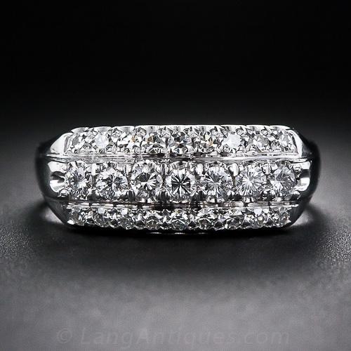 Vintage Three-Row Diamond Band Ring