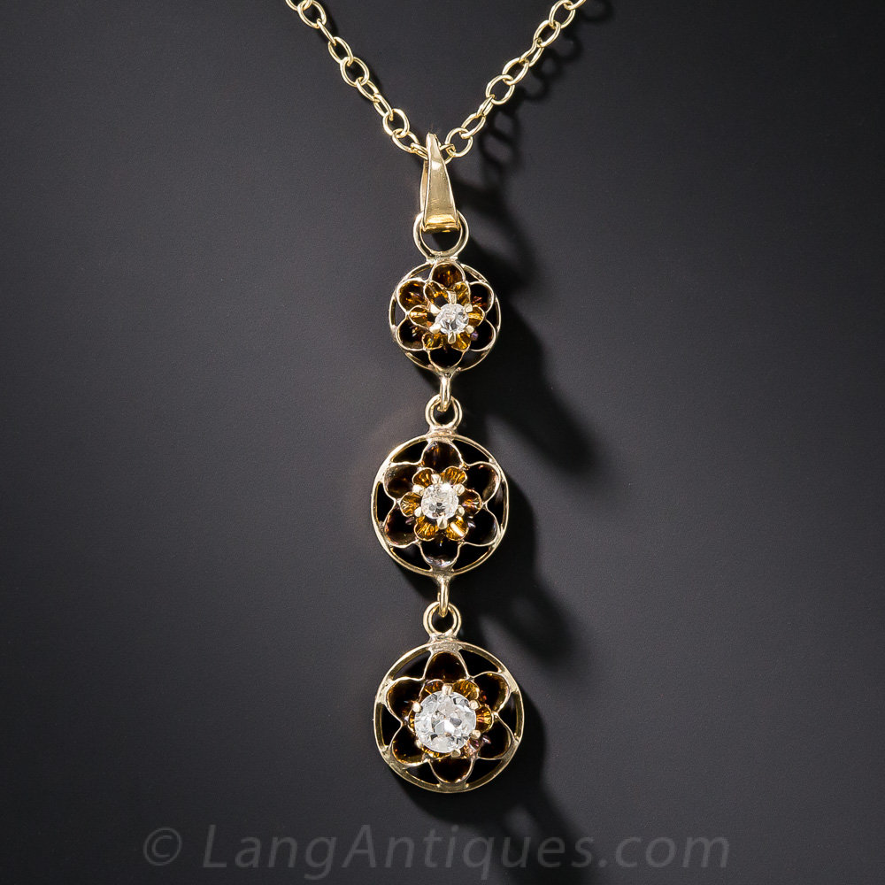 Vintage Triple Diamond Drop Pendant