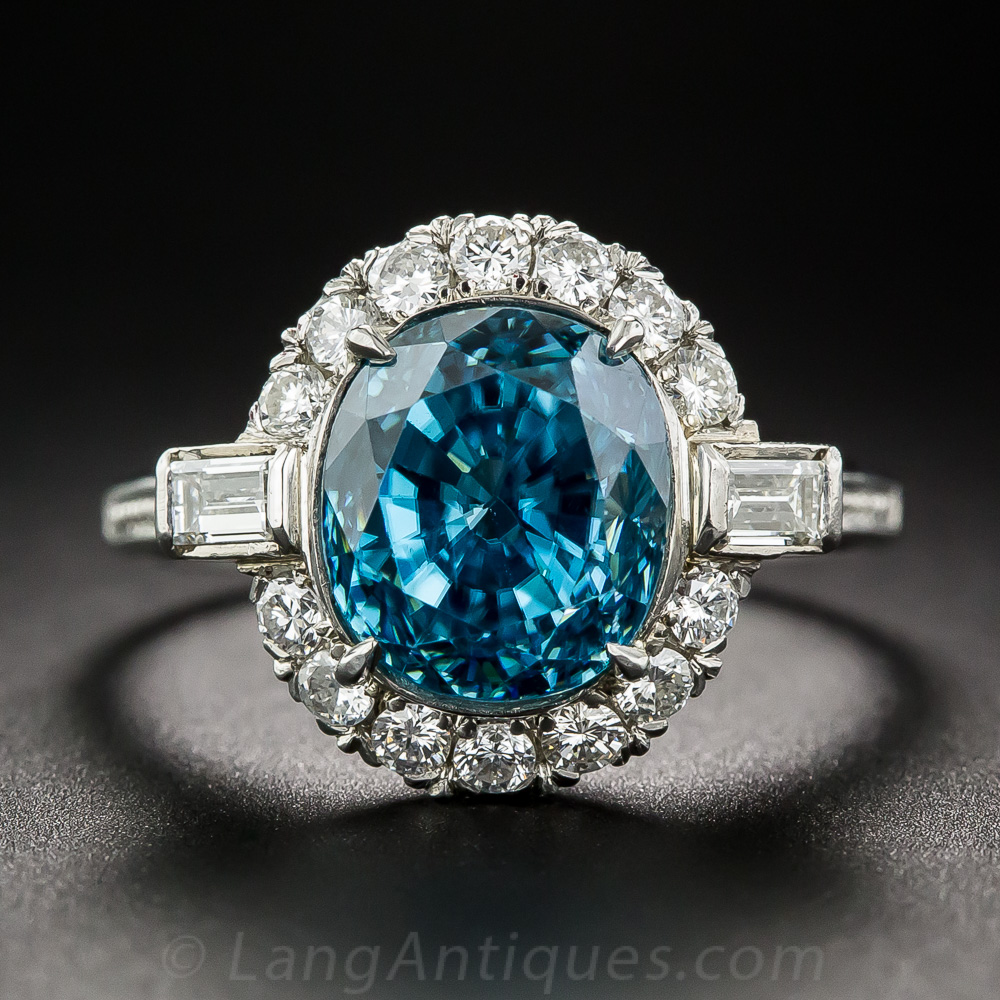 Vintage Zircon and Diamond Ring in Platinum